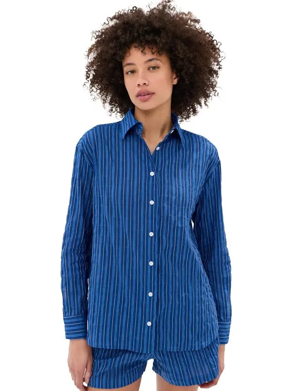 LE BOP Kali Tie Back Button Down Shirt - Blue Stripe