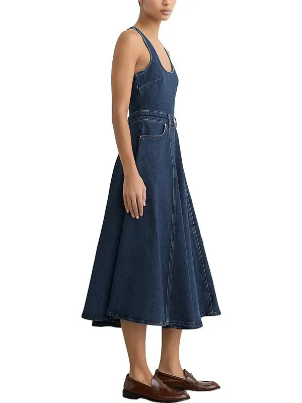 REISS Petites Fit-and-flare Denim Dress - Indigo Blue