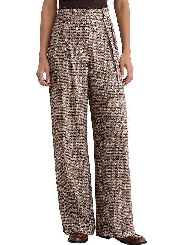 REISS Petites River Pleated Plaid Trousers - Neutral Check