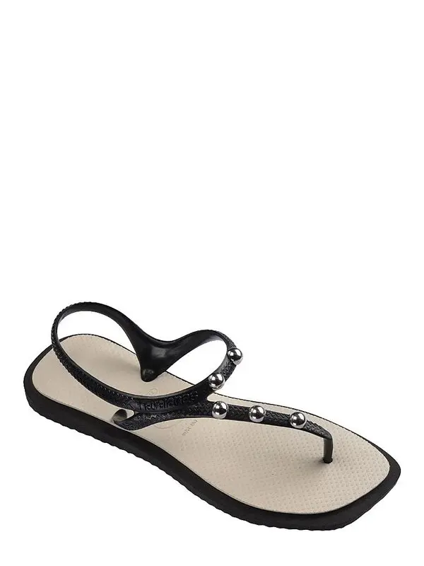 Havaianas Flash Fusion Studded Thong Sandals - Black/beige