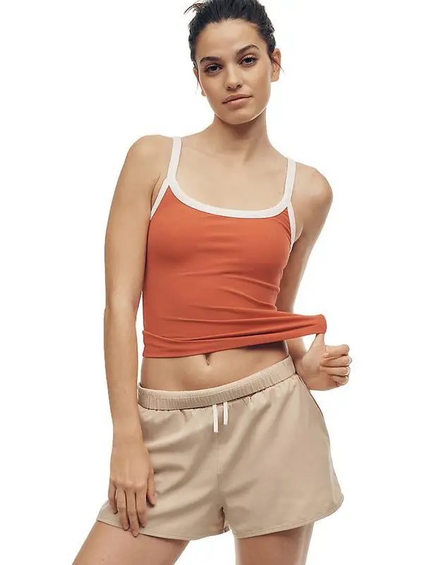 Varley Theon Tank Top Ribbed Stretch Camisole - Light Red