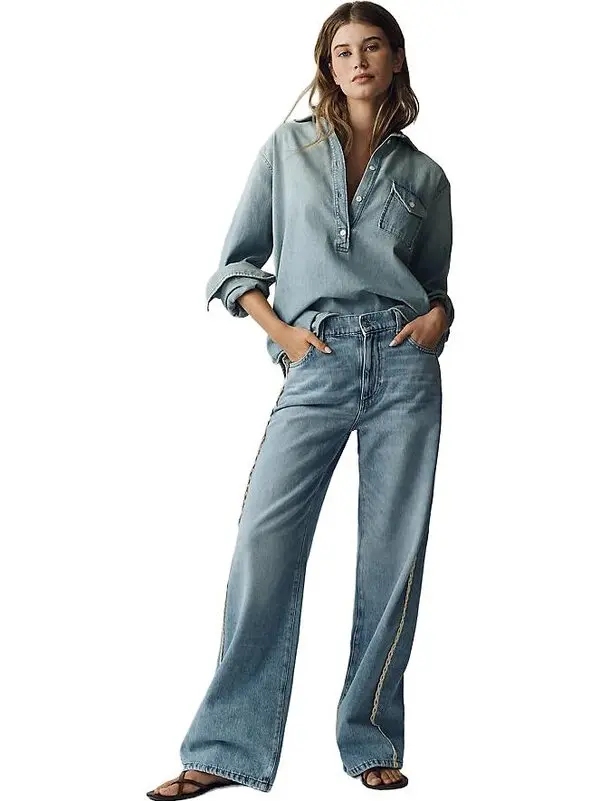 LE JEAN Bottom Column High-rise Wide-leg Jeans - Whisper Blue