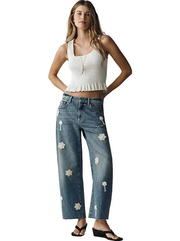 LE JEAN Nomad Mid-rise Wide Leg Jeans With Embellishments - Moon Flower