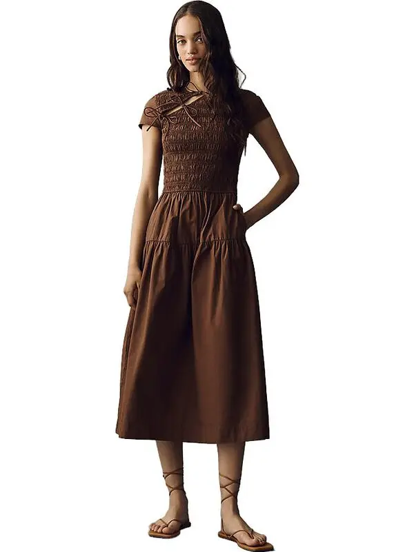 DAMSON MADDER Ebba Organic Cotton Midi Dress - Chocolate