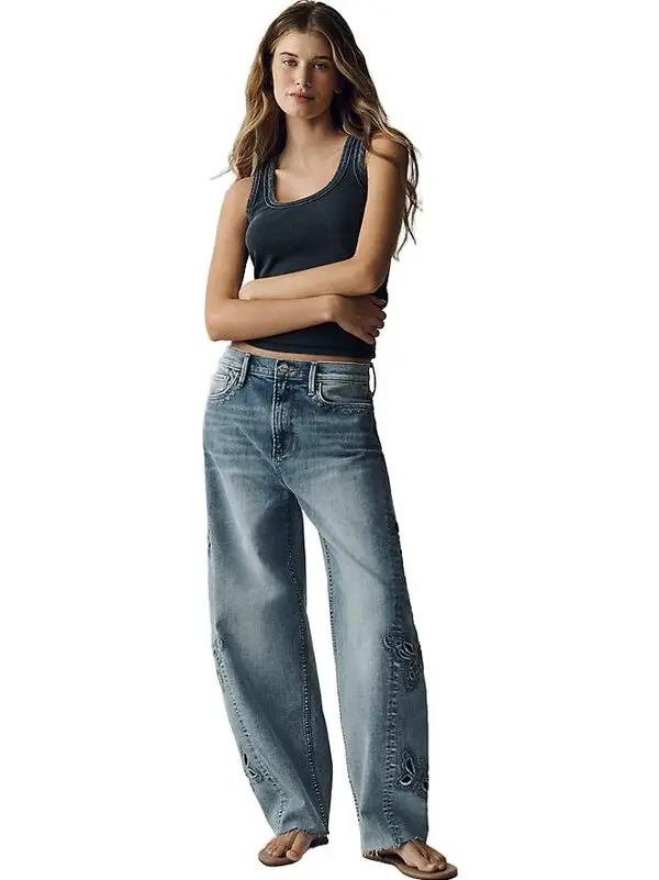 DRIFTWOOD Parker High-rise Barrel Jeans With Embroidered Butterflies - Framed Flutters