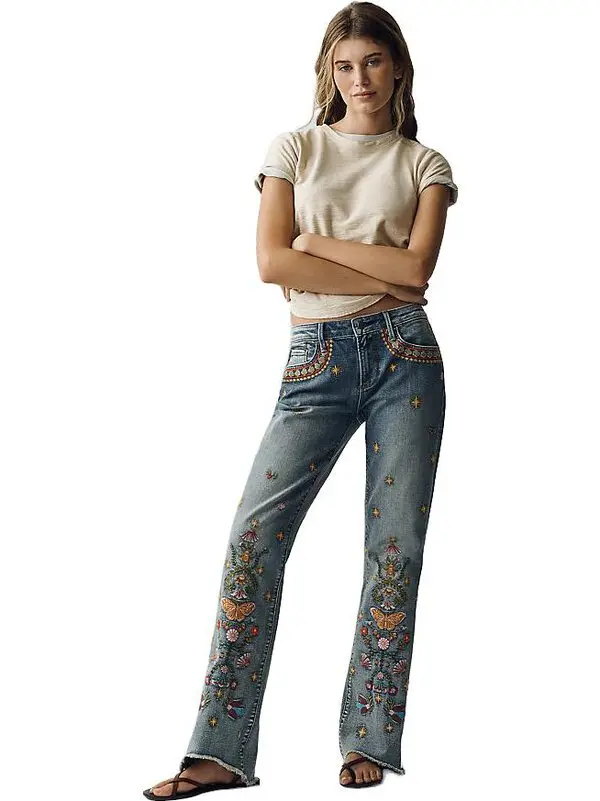 DRIFTWOOD Eva Low-rise Flare Jeans With Embroidered Detailing - Pocket Full Of Sunshine