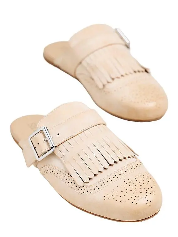 SILENT D Fringe Mule Flats - Ivory