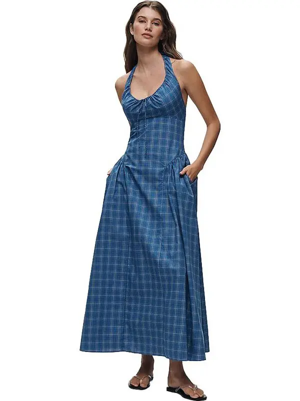 Faithfull The Brand Del Ros Cotton Midi Dress - Blue Pattern