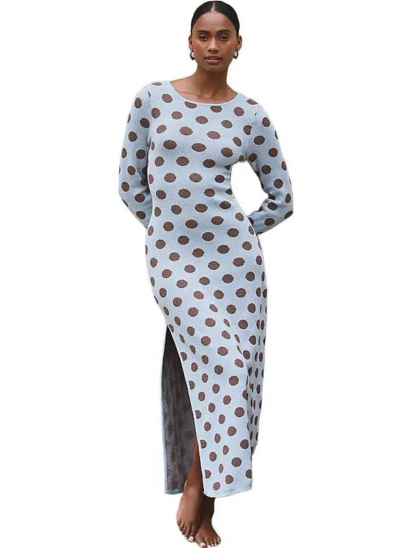 CELANDINE Textured Knit Long-sleeve Midi Dress - Blue Dot