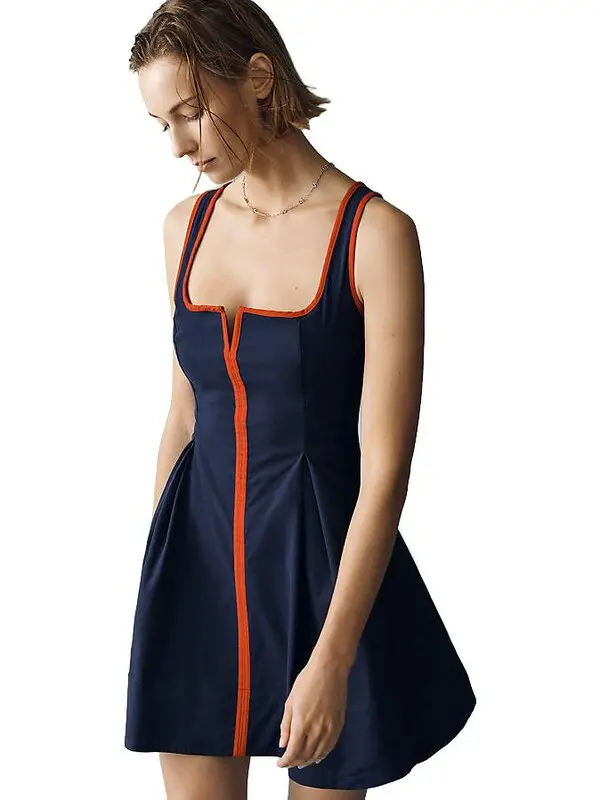 Maeve Arlette Square-neck Piped Mini Dress - Navy