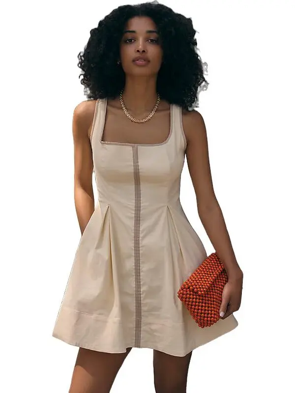 Maeve Arlette Square-neck Piped Mini Dress - Yellow