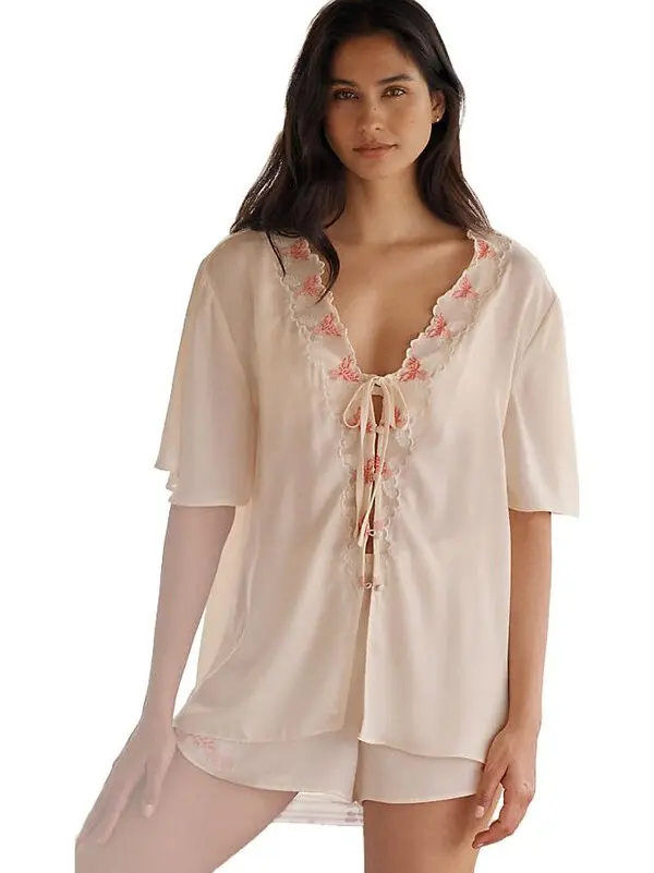 LYREBIRD Silky Tie-front Top - Ecru