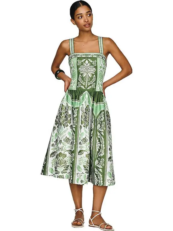 Farm Rio Cotton A-line Midi Dress - Delicate Tapestry