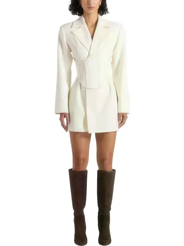 Manière De Voir Off-white Tailored Blazer Dress With Reversible Belt - Neutrals
