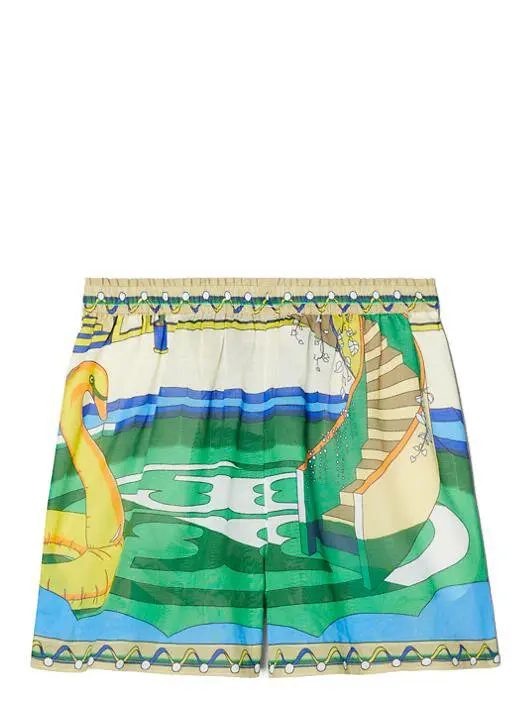 Tory Burch Printed Camp Shorts - The Pool Blue