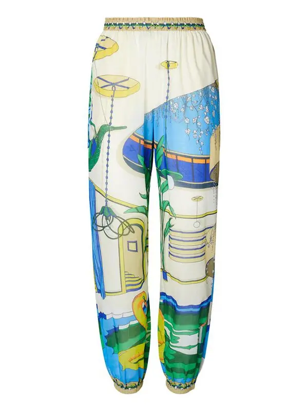 Tory Burch Printed Cotton Lounge Pant - The Pool Blue