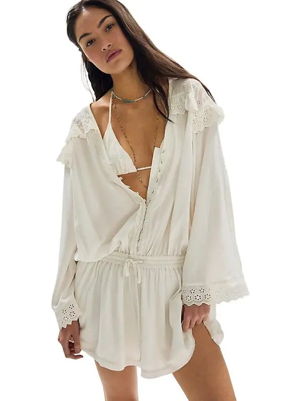 Free People Happy All The Time Mini Dress - Clean Ivory