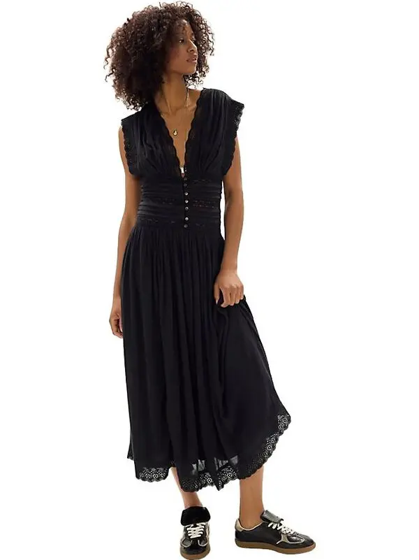 Free People Swimming Across The Sky Midi Dress - Black