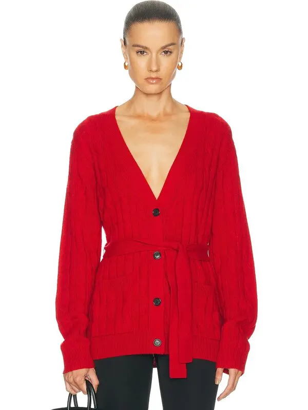 NILI LOTAN Tirza Belted Cardigan - True Red