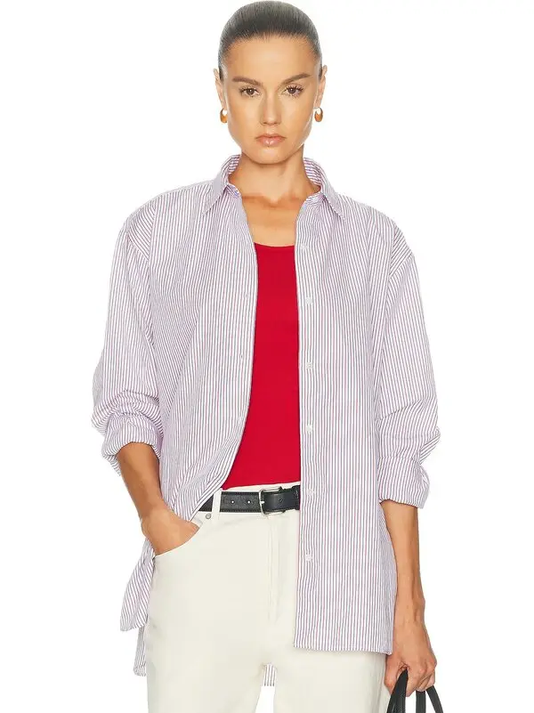 NILI LOTAN Yorke Button Down Top - Red & Blue Stripe