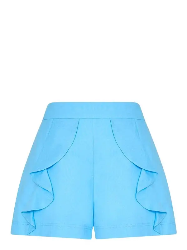 MILLY Ruffle Linen Blend Shorts - Light Blue