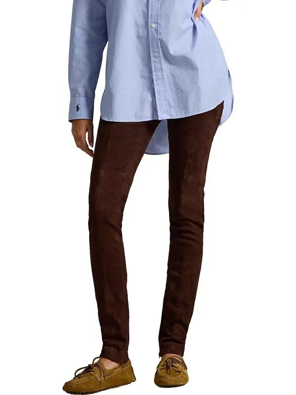 Ralph Lauren Lambskin Suede Slim-fit Pants - Chocolate