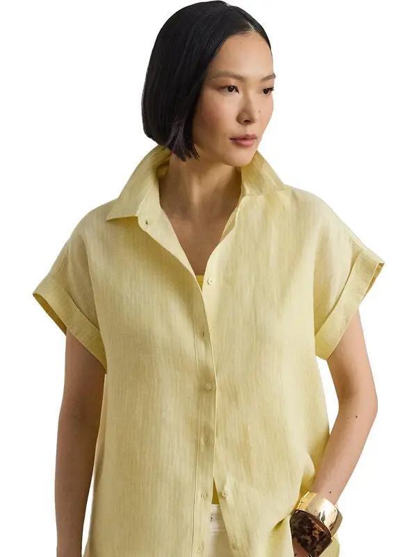 Ralph Lauren Relaxed Fit Striped Linen Shirt - Yellow/white