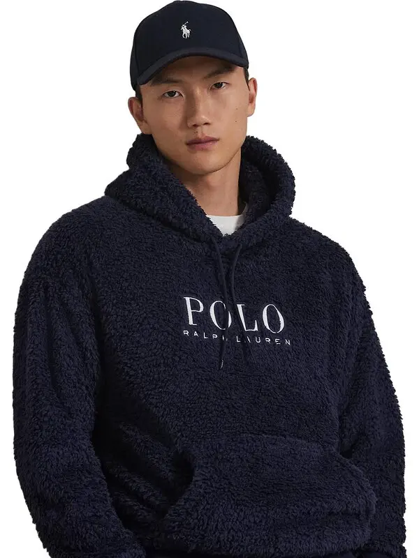 Ralph Lauren Logo Pile Fleece Hoodie - Cruise Navy