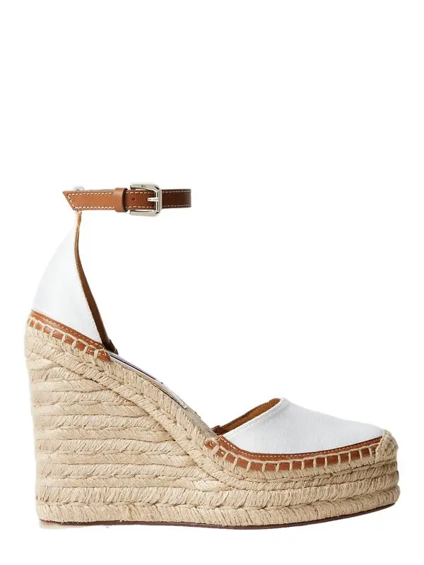 Ralph Lauren Parson 110mm Canvas Espadrille Wedge Sandals - Lux Cream/rl Gold