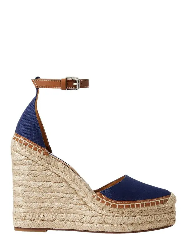 Ralph Lauren Parson 110mm Canvas Espadrille Wedge Sandals - Lux Navy/rl Gold