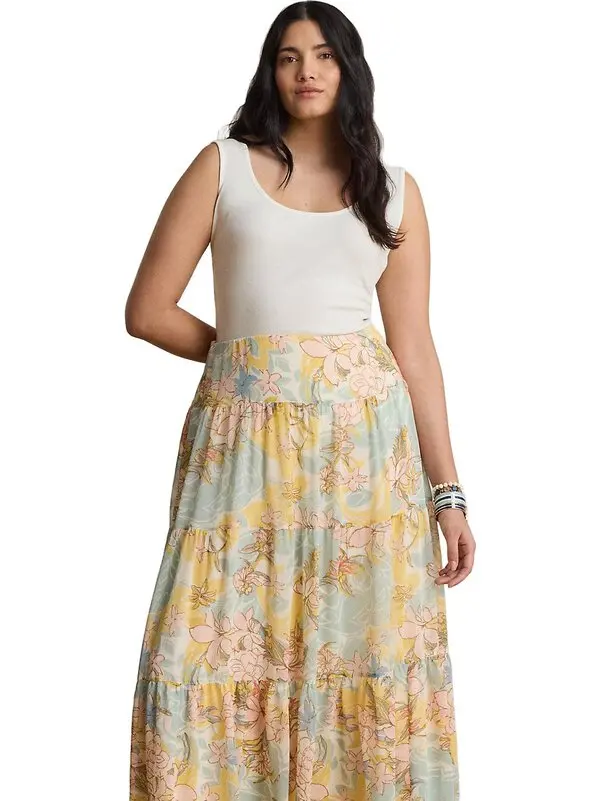 Ralph Lauren Floral Georgette Tiered Maxi Skirt - Cream/blue Multi
