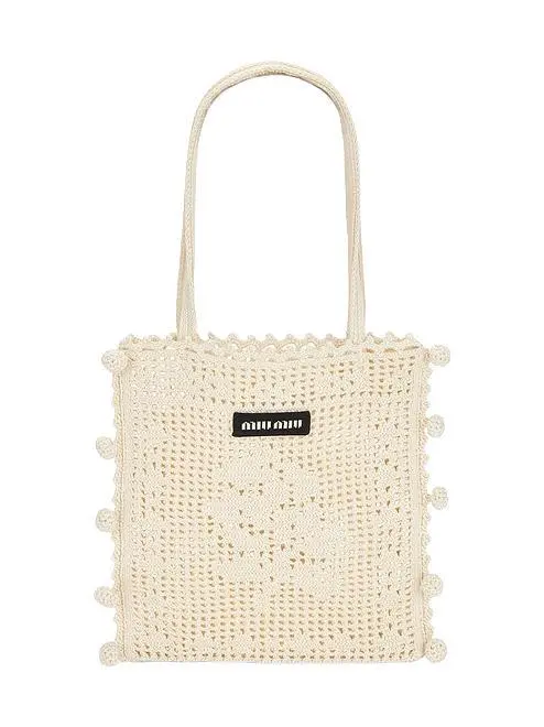 Miu Miu Filet Crochet Tote Bag - Talco