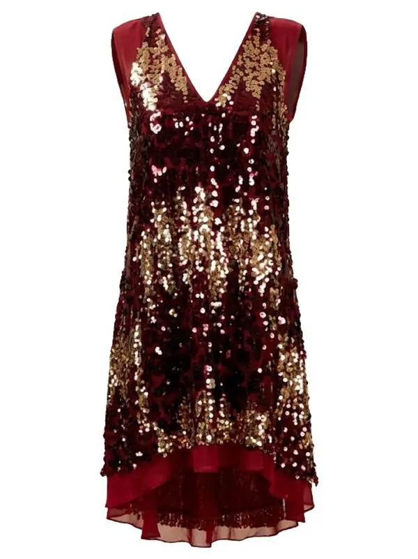 GLAM ON YOU Avery Sequined V-neck Dress - Red