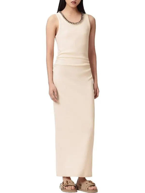ALLSAINTS Sleeveless Maxi Dress With Chain Neck Detail - Mallow White