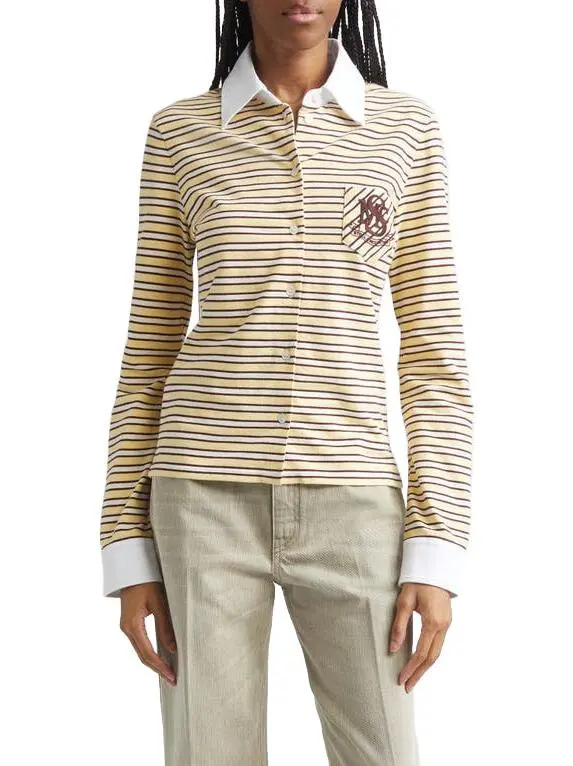 Stella McCartney Striped Embroidered Crest Long Sleeve Polo - Yellow Multi Stripe