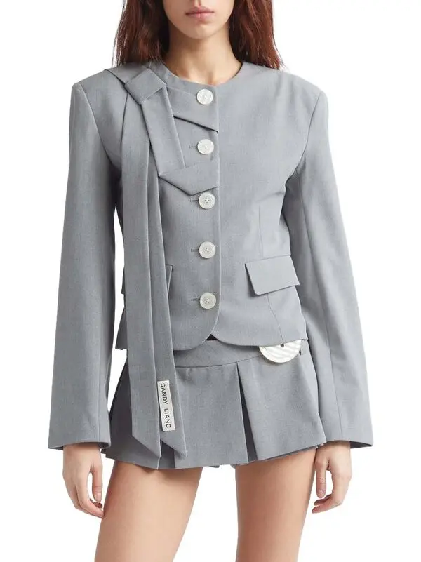 Sandy Liang Briar Tie Stretch Suiting Jacket - Grey