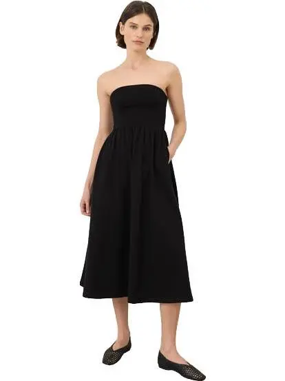 PACT Fit & Flare Strapless Organic Cotton Dress - Black
