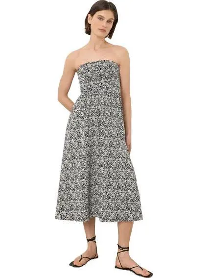 PACT Fit & Flare Strapless Organic Cotton Dress - Bohemian Dreams Black