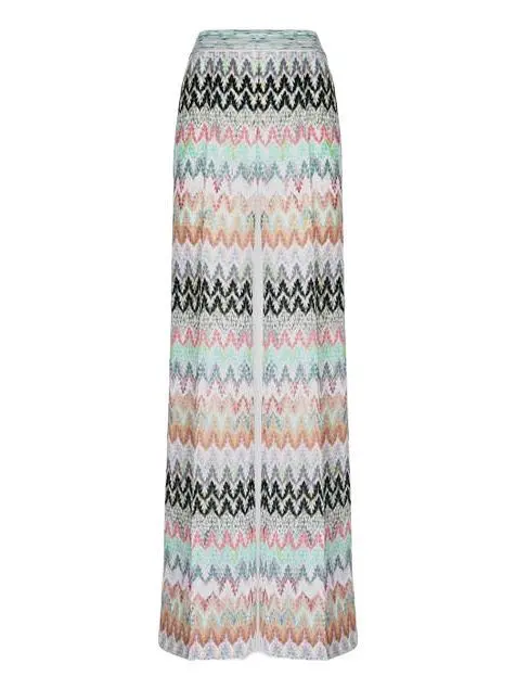 Missoni Wide-leg Trousers In Viscose And Cotton Lamé Lace Motif - Green& Brown