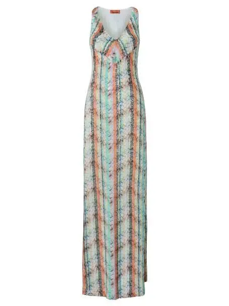 Missoni Sleeveless Long Dress In Viscose Lamé Blend With Multi-technique Knit - Multicoloured