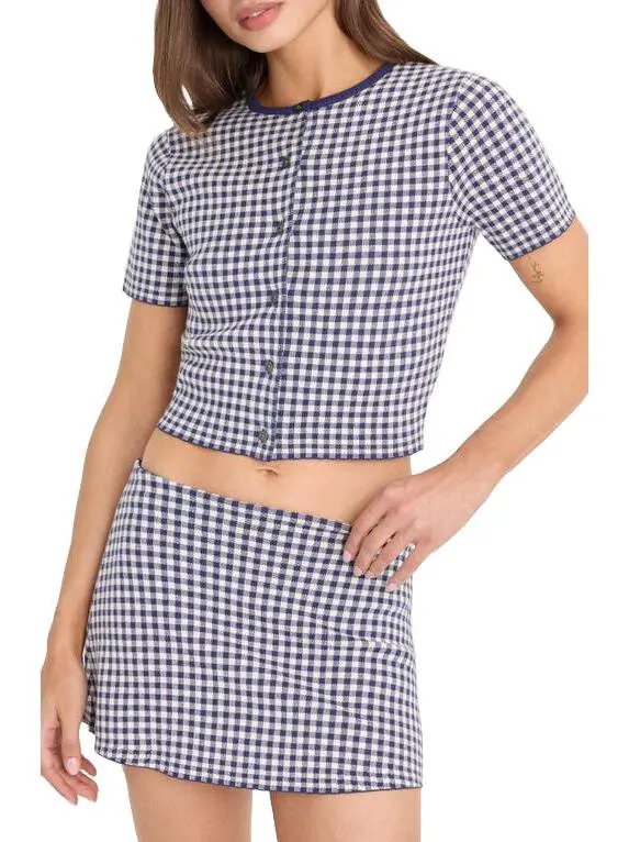 Good American The Keepsake Gingham Crop Cardigan - Navy Gingham