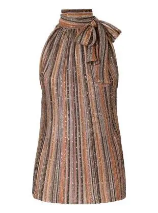 Missoni Sleeveless Top In Ribbed Viscose Lamé With Scarf Collar - Green& Brown