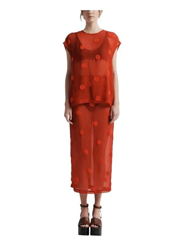 ROMY Sadie Hand-beaded Sheer Top - Beaded Red