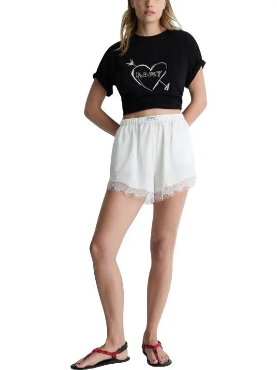 ROMY Paris Silk Cotton Blend Shorts With Lace Detail - White