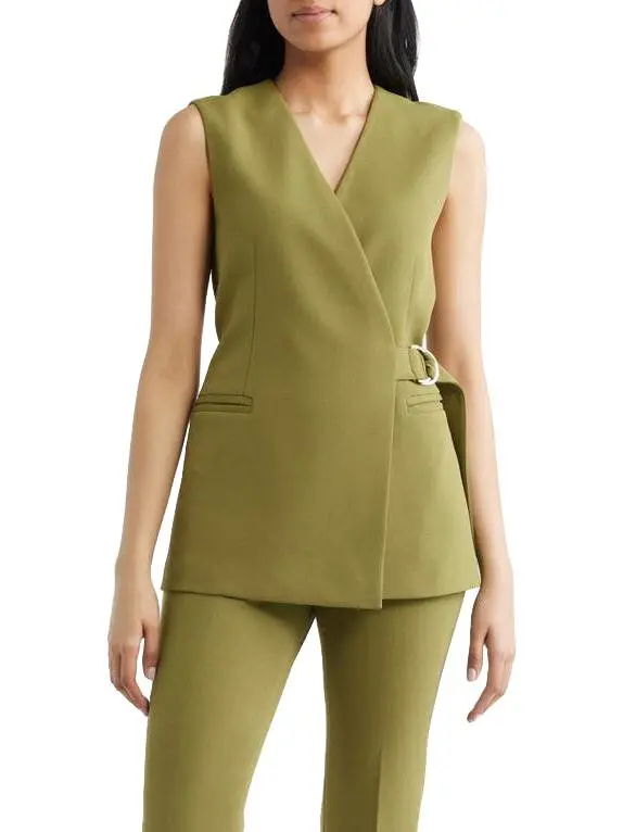 Anne Klein Longline Crepe Wrap Vest - Bay Leaf