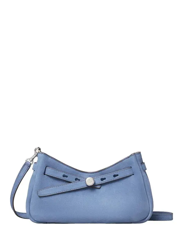 Tory Burch Romy Zip Top Leather Crossbody Bag - Soft Blue
