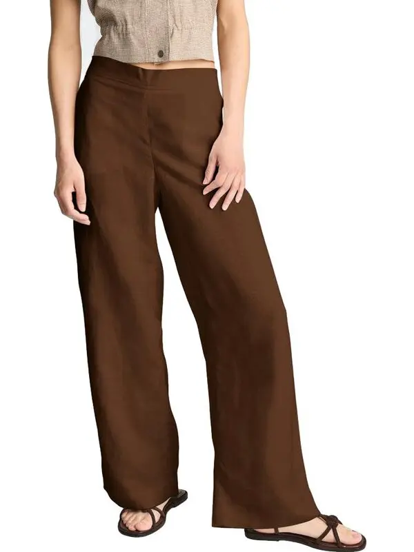 KENNETH COLE Linen Blend Wide Leg Pull-on Pants - Brunette