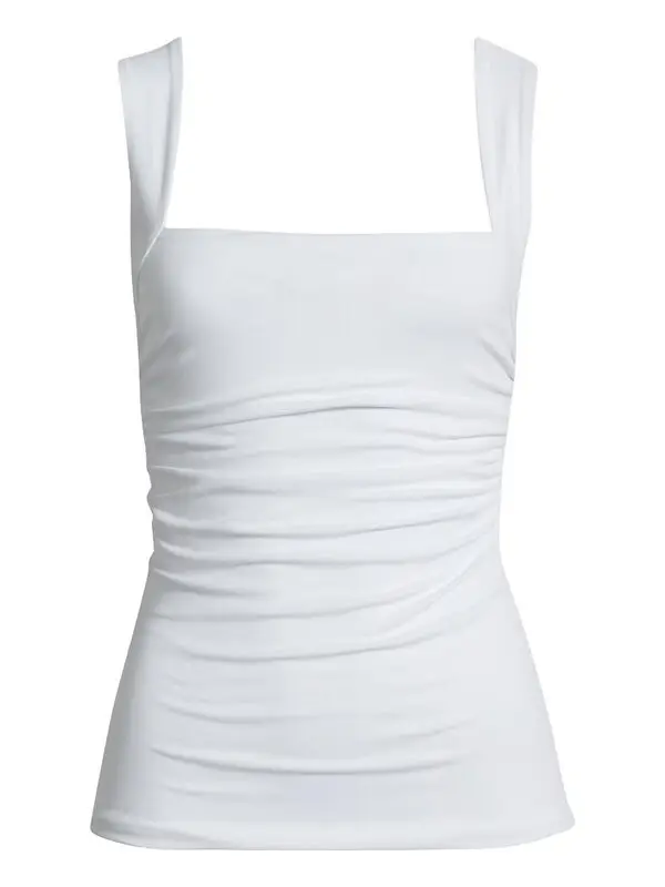 OPEN EDIT Ruched Square Neck Tank - White