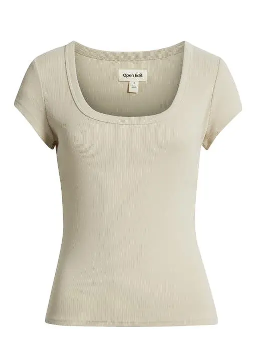 OPEN EDIT Scoop Neck Stretch Cotton T-shirt - Grey Feather
