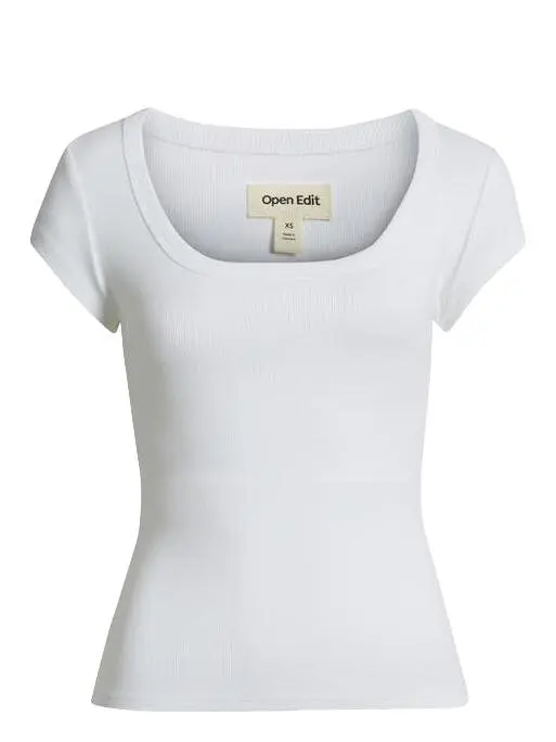 OPEN EDIT Scoop Neck Stretch Cotton T-shirt - White